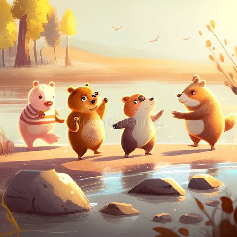 Illustration of Mini Bears Dancing by the River Stock Illustration ...