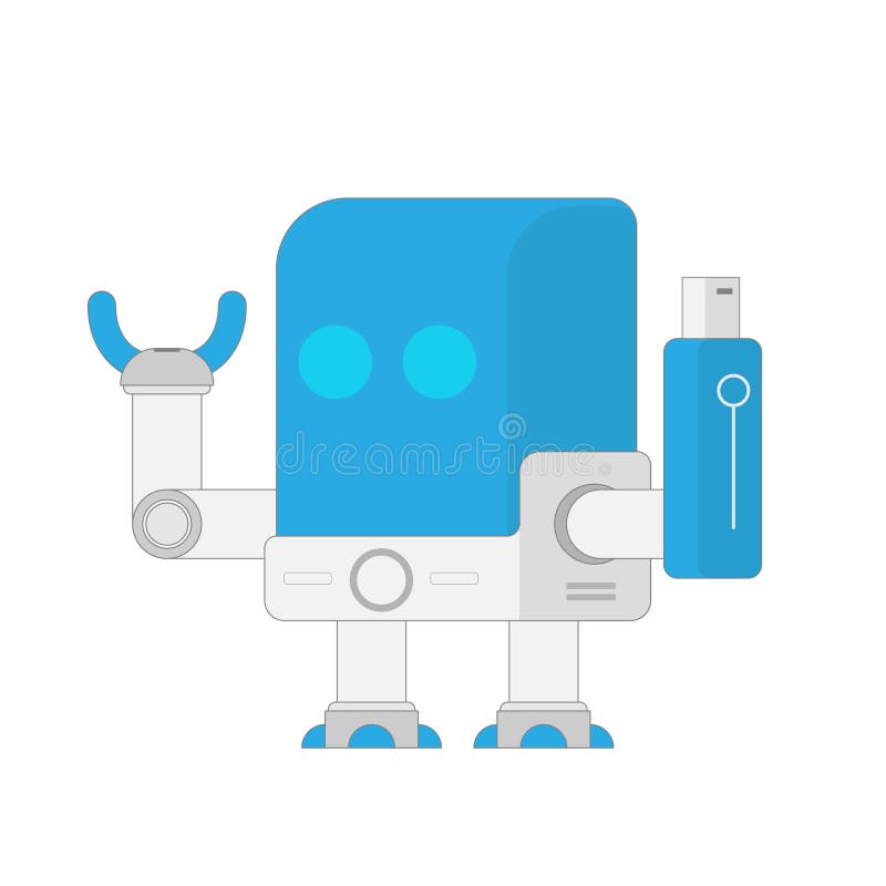 Illustration of a Mini Robot with a Hand in the Form of a Usb Drive ...
