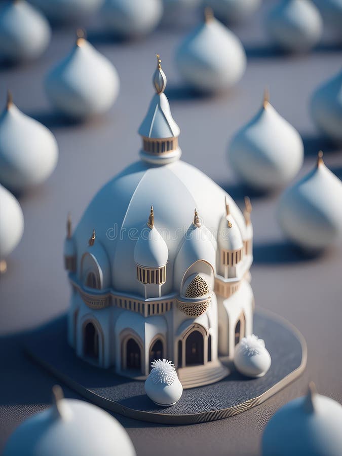 Illustration of a Miniature Mosque Golden Architectural Model Displayed ...