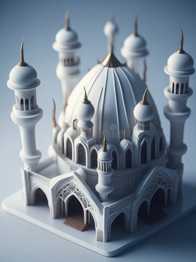 Illustration of a Miniature Mosque Golden Architectural Model Displayed ...