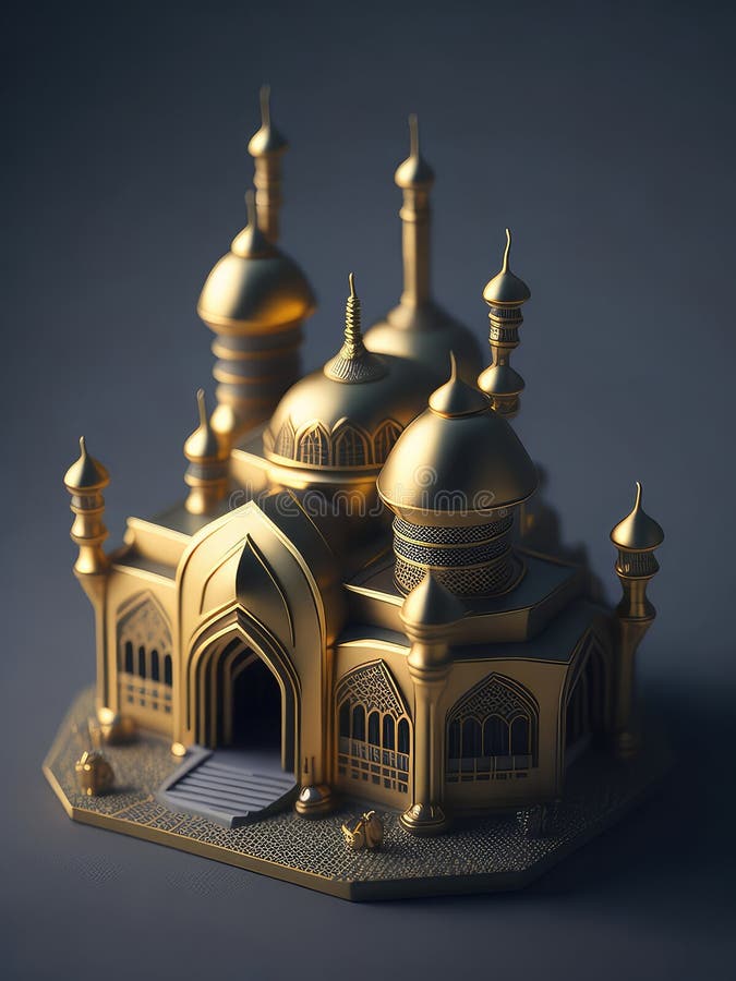 Illustration of a Miniature Mosque Golden Architectural Model Displayed ...