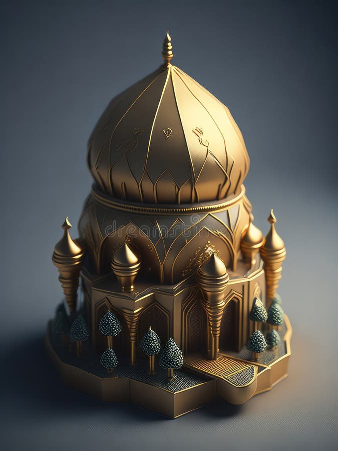 Illustration of a Miniature Mosque Golden Architectural Model Displayed ...