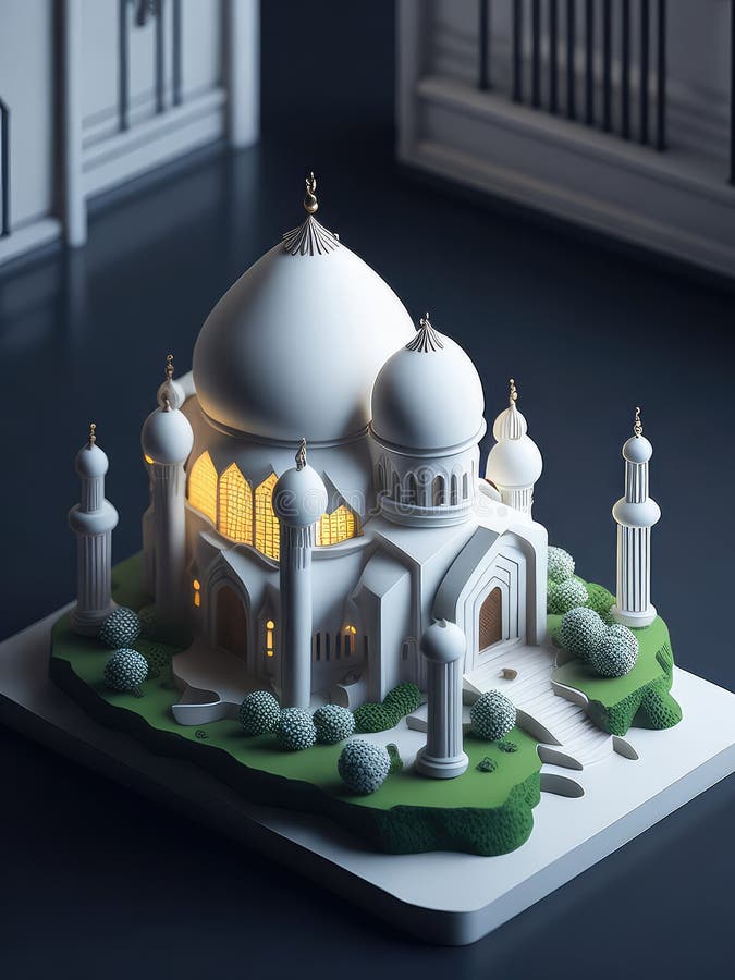 Illustration of a Miniature Mosque Golden Architectural Model Displayed ...