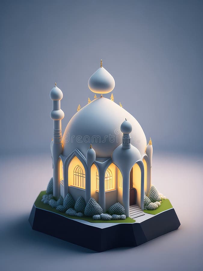 Illustration of a Miniature Mosque Golden Architectural Model Displayed ...