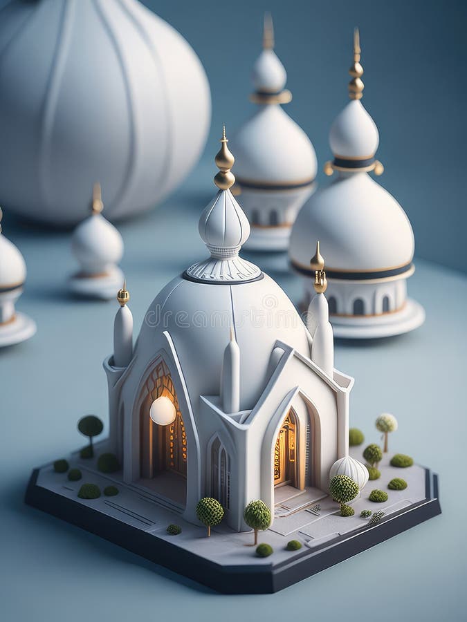 Illustration of a Miniature Mosque Golden Architectural Model Displayed ...