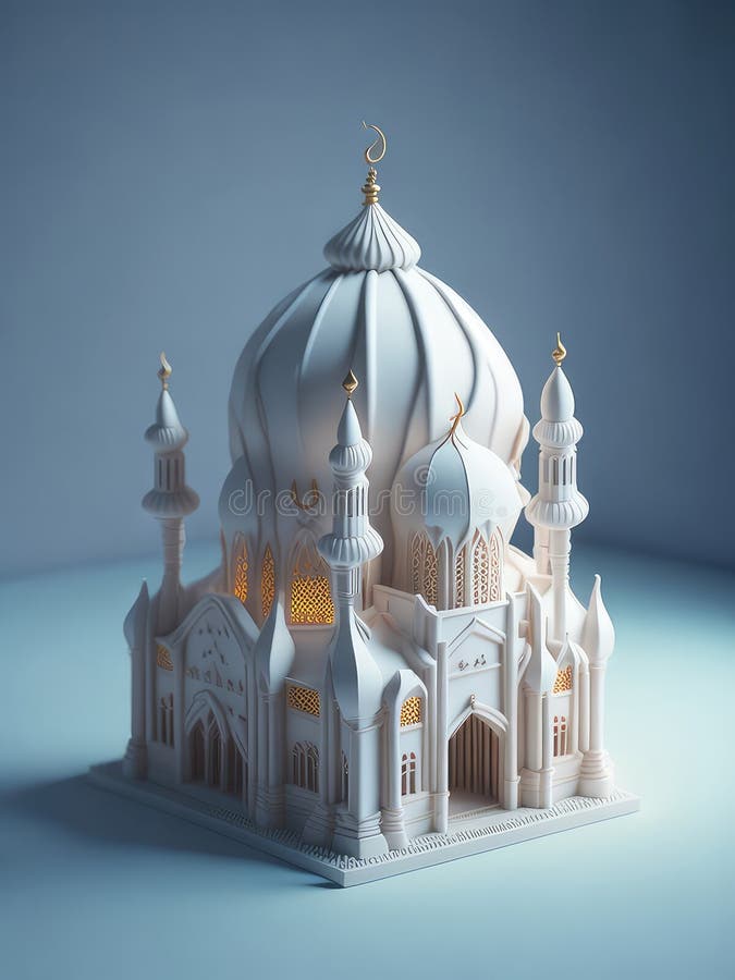 Illustration of a Miniature Mosque Golden Architectural Model Displayed ...