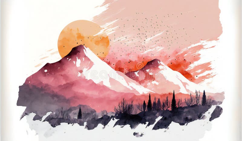 Minimal Mountain Landscape Background, Creative Digital Illustration ...