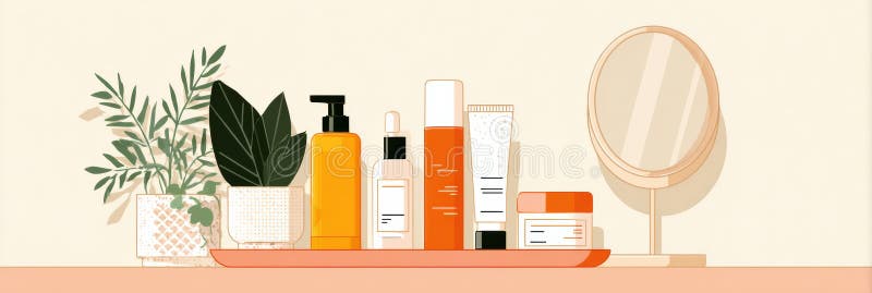 Illustration of a Minimal Skincare Routine with Elegant Bottles and a ...