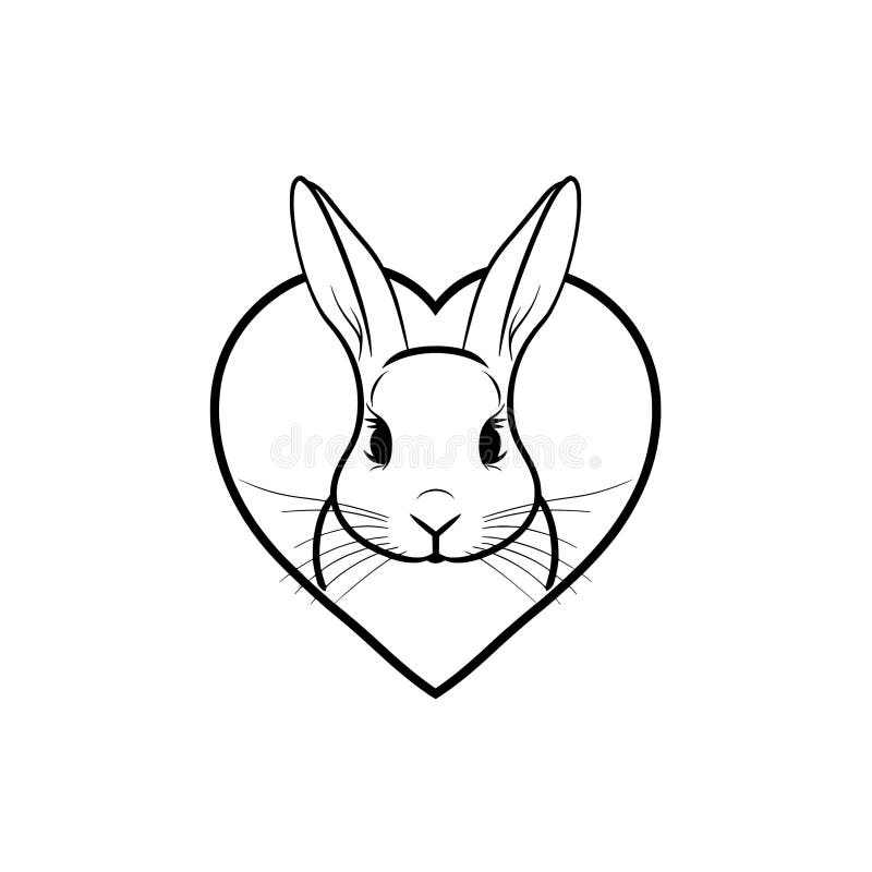 Minimalistic Line Art Design of a Rabbit Inside a Heart Outline. Stock ...