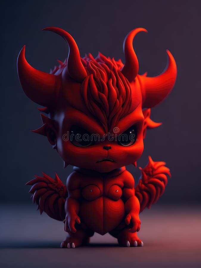 Illustration of a Mischievous Red Imp Crouched on the Floor Created ...