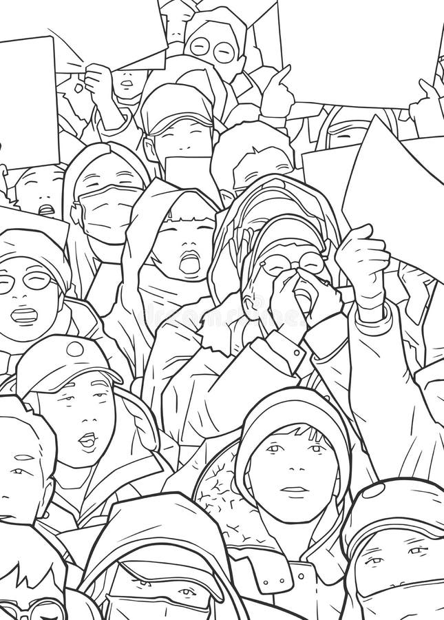 Illustration of Mixed Ethnic Crowd Protesting with Blank Signs Stock ...