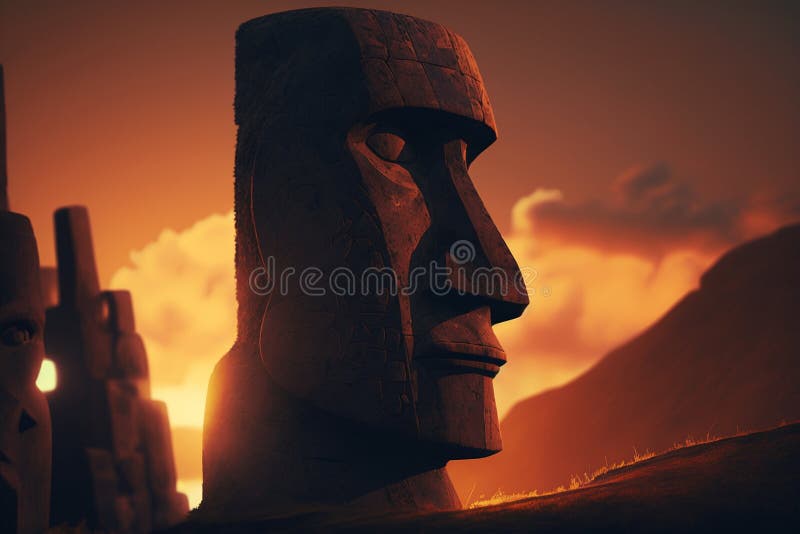 Illustration Moai Figures Easter Island Sunset AI Generated Stock ...