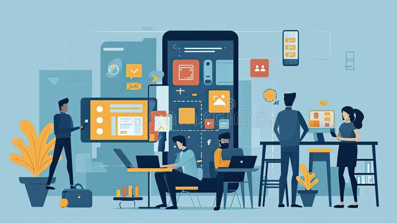 Illustration of Mobile App and Man Stock Illustration - Illustration of ...