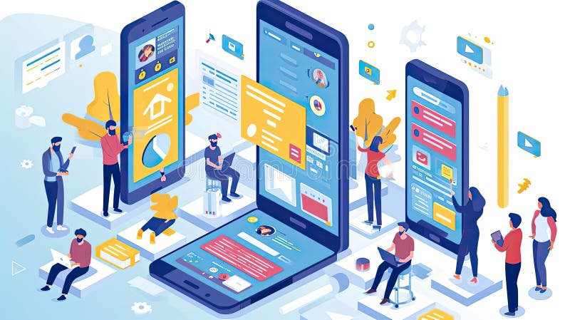 Illustration of Mobile App and Man Stock Illustration - Illustration of ...