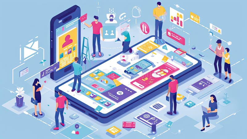 Illustration of Mobile App and Man Stock Illustration - Illustration of ...