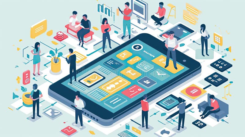 Illustration of Mobile App and Man Stock Illustration - Illustration of ...