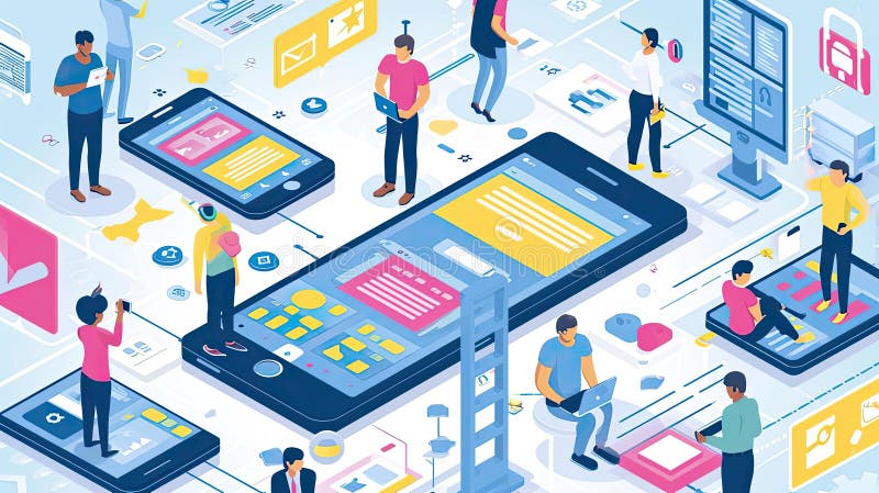 Illustration of Mobile App and Man Stock Illustration - Illustration of ...