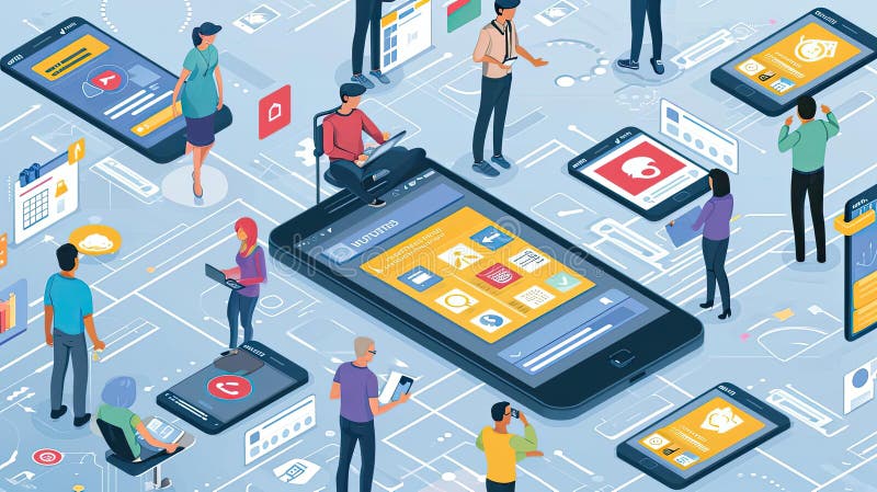 Illustration of Mobile App and Man Stock Illustration - Illustration of ...