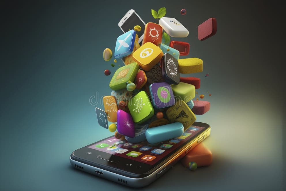 Illustration of a Mobile Phone Surrounded by a Colorful, Diverse Array ...