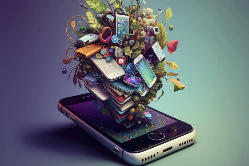 Illustration of a Mobile Phone Surrounded by a Colorful, Diverse Array ...