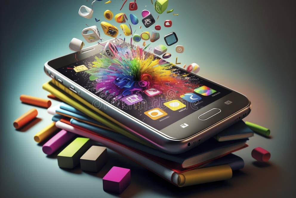 Illustration of a Mobile Phone Surrounded by a Colorful, Diverse Array ...