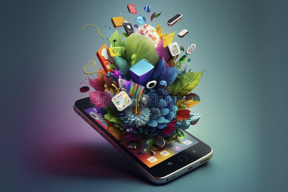 Illustration of a Mobile Phone Surrounded by a Colorful, Diverse Array ...