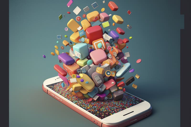Illustration of a Mobile Phone Surrounded by a Colourful, Diverse Array ...