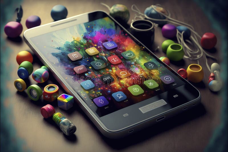 Mobile Phone are Surrounded by a Colorful Apps Stock Illustration ...