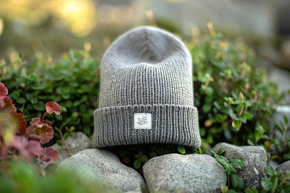 A Mockup of Light Grey Beanie with White Square Patch on the Front ...