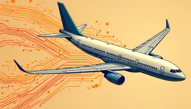 An Illustration of a Modern Airplane with Circuit Board Graphics in ...