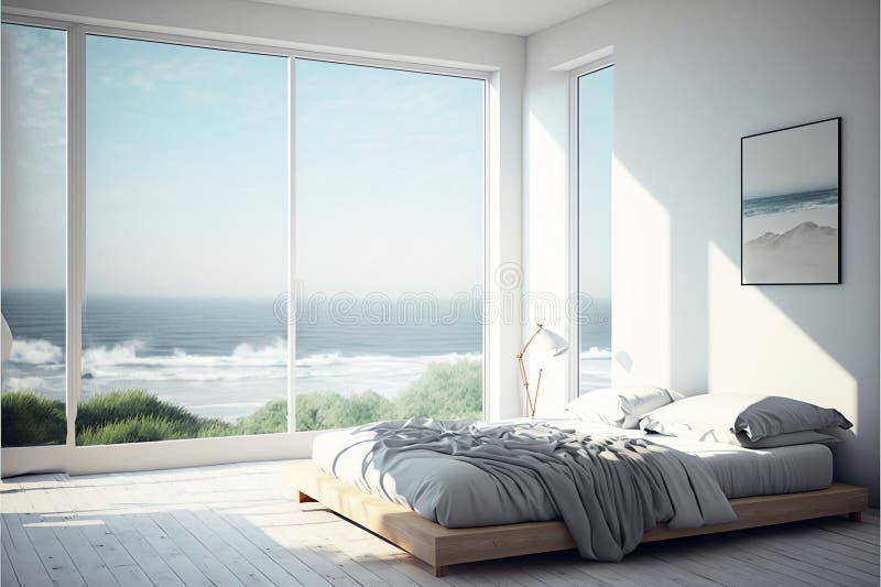 Illustration of Modern Bedroom with Big French Windows, Created with ...