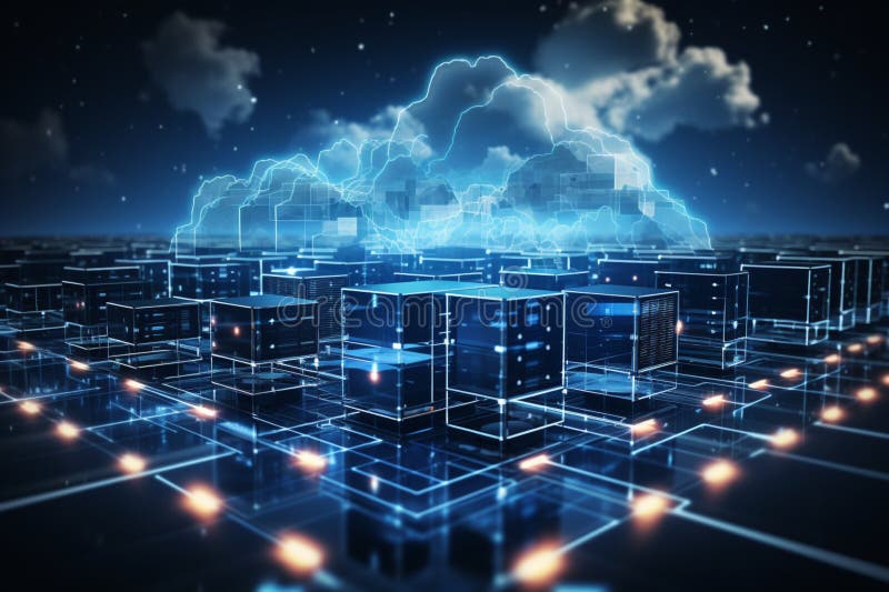 Illustration of Modern Cloud Technology and Data Center Concepts in Cloud Computing Stock ...