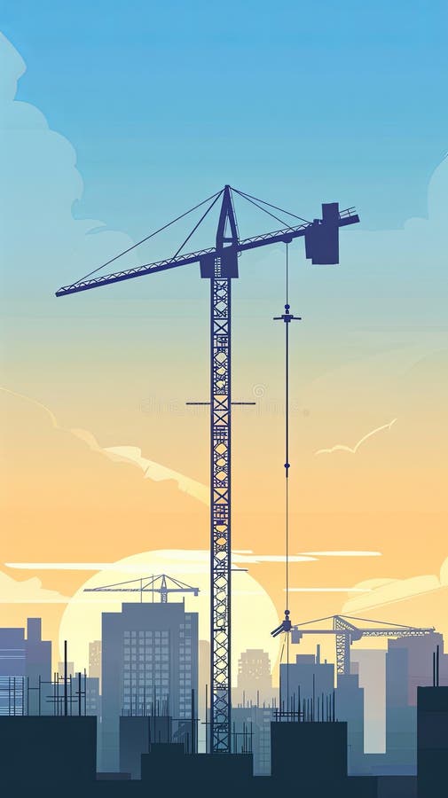 Illustration of a Modern Construction Crane, Hoisting, Towering and ...