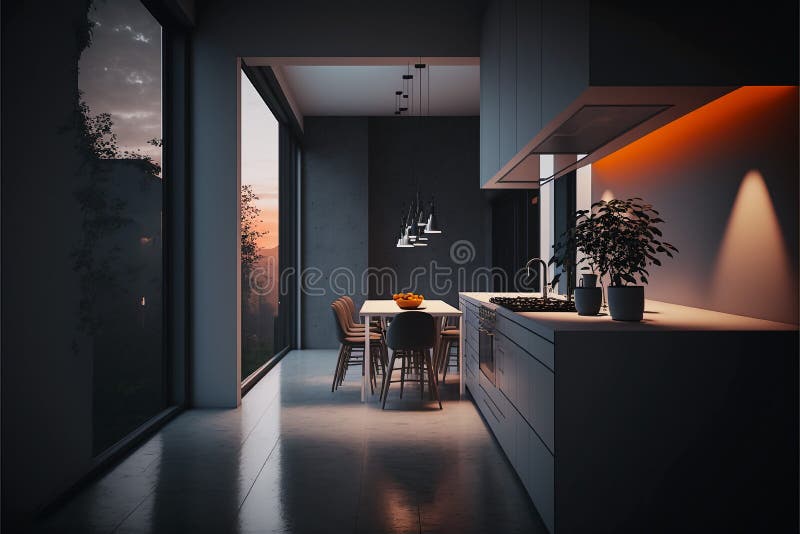 Illustration of Modern Dark Apartment with Big Windows,created with ... Illustration of Modern Dark Apartment with Big Windows,created with ...