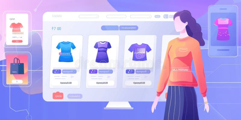 Futuristic E-commerce Platform Interface with Shoppers and Digital ...