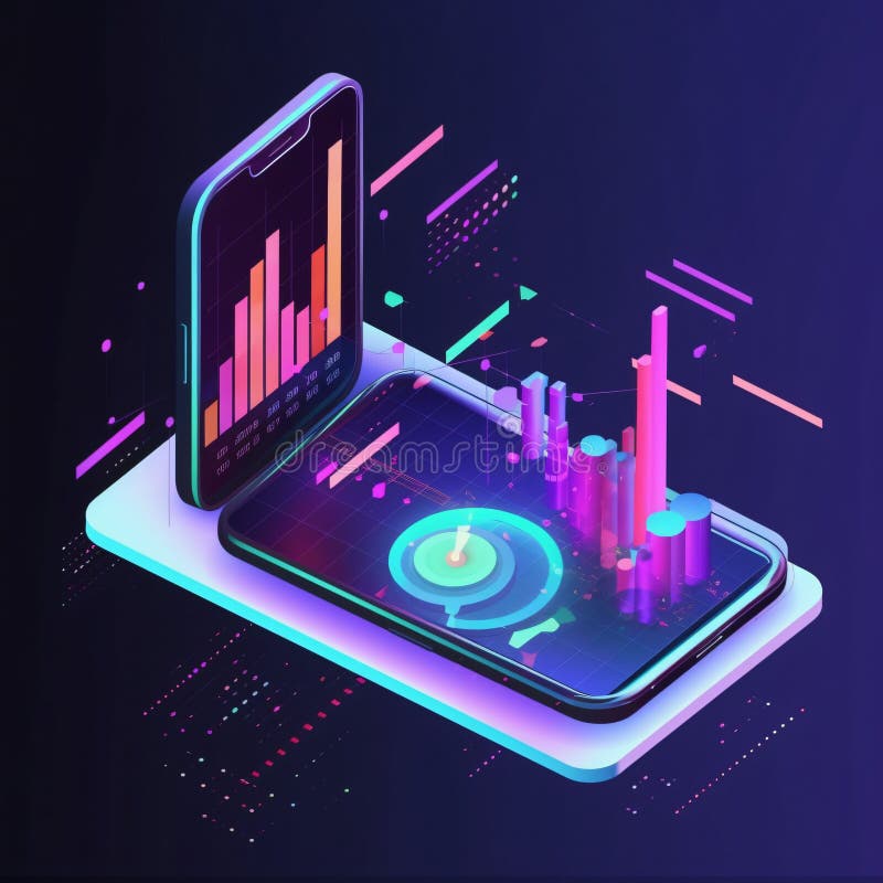 Illustration of a Modern Electronic Device with Statistics Displayed on ...