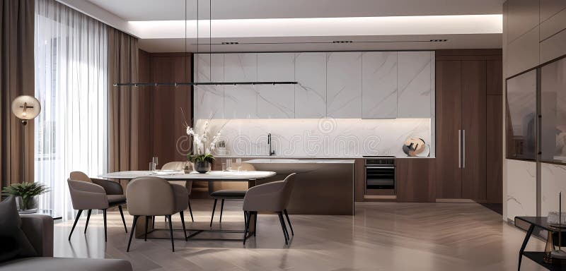 Illustration of Modern Fairy Kitchen with Big French Windows, Created ...