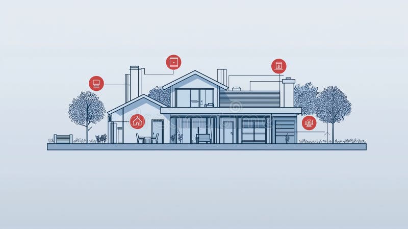 Illustration of a Modern House with Icons Representing Smart Home ...
