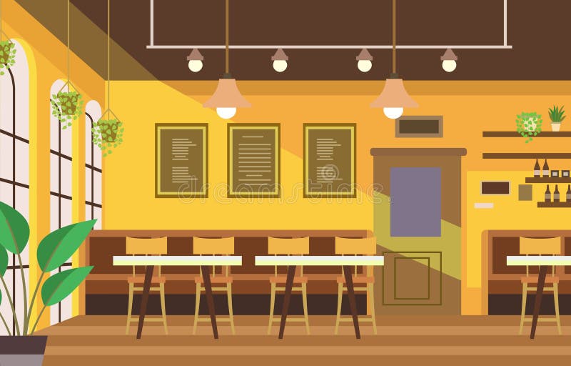 Illustration of Modern Interior Landscape in Cafe Restaurant with ...