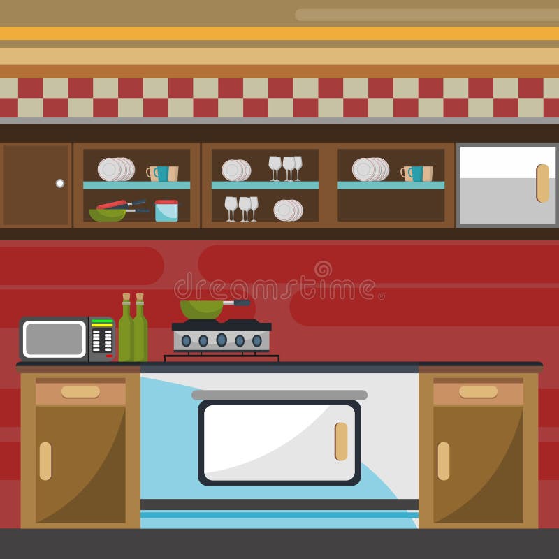 Illustration of Modern Kitchen Interior Stock Vector - Illustration of ...