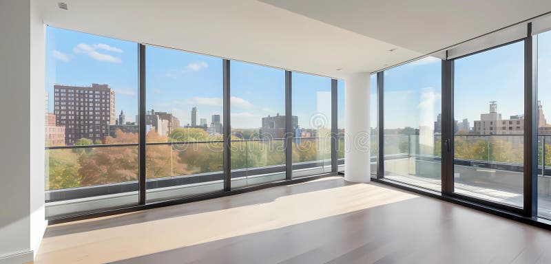 Illustration of Modern Empty Apartment with Big Windows and View ...