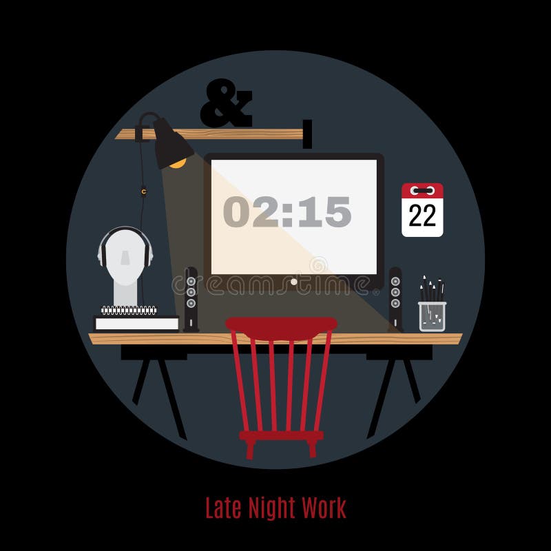 Illustration of Modern Office Workspace. Freelance Night. Stock Vector ...