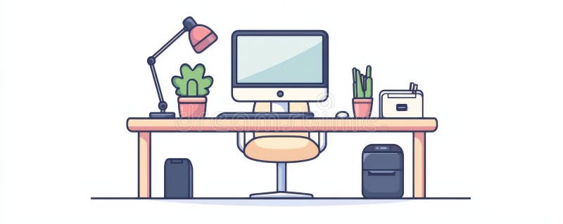 Illustration of a Modern Office Workstation Setup with Computer and ...