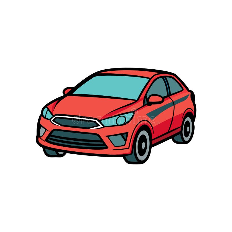 Modern Red Car Cartoon Vector Illustration on White Stock Image ...