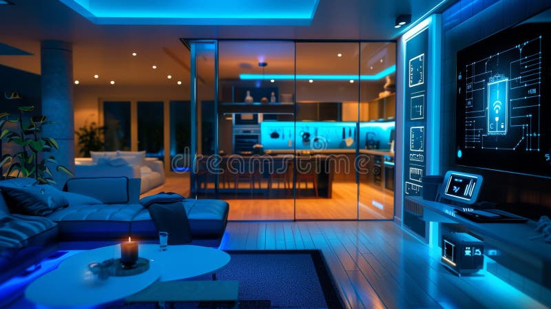 Smart Home Interior with Digital Interfaces Stock Illustration ...