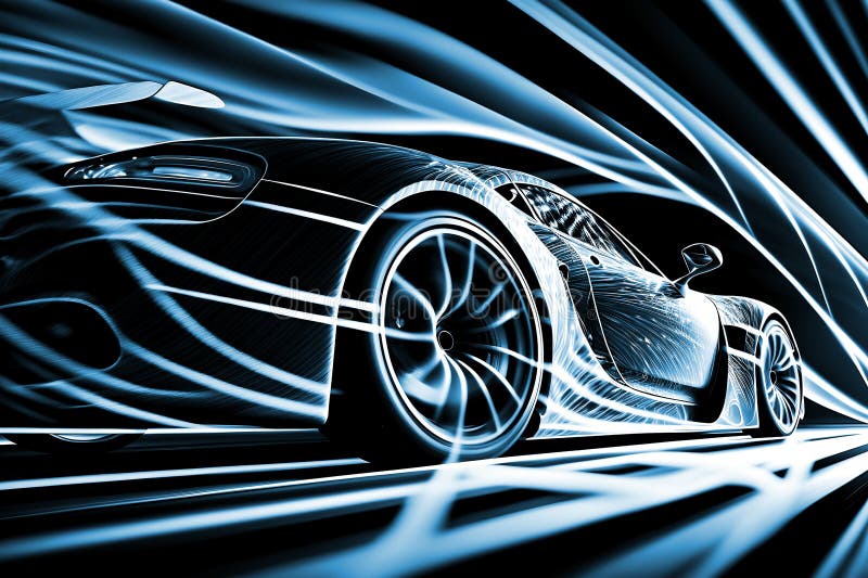 Illustration of a Modern Sport Car with Blue Lines, Generative Ai ...
