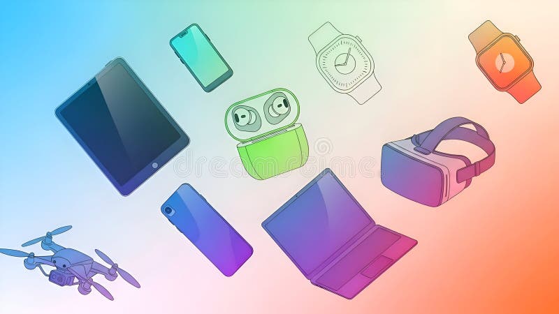 Modern Technology Devices Smartphone, Tablet, Laptop, VR, Drone Stock Illustration ...