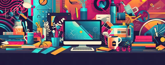 Illustration of a Modern Workspace with Digital Devices and Creative ...