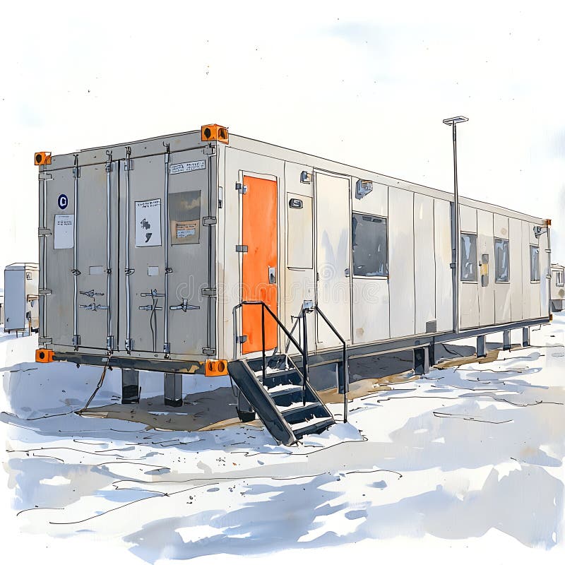 Illustration of a Modular Building in a Snowy Landscape Stock ...