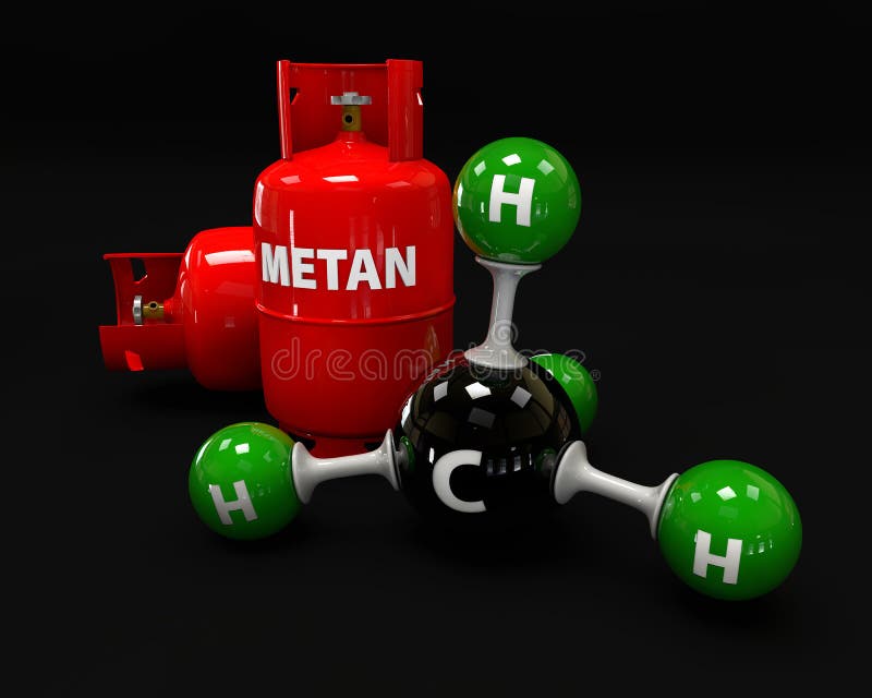 Illustration Molecule of Gas Methane on a Black Background Stock ...